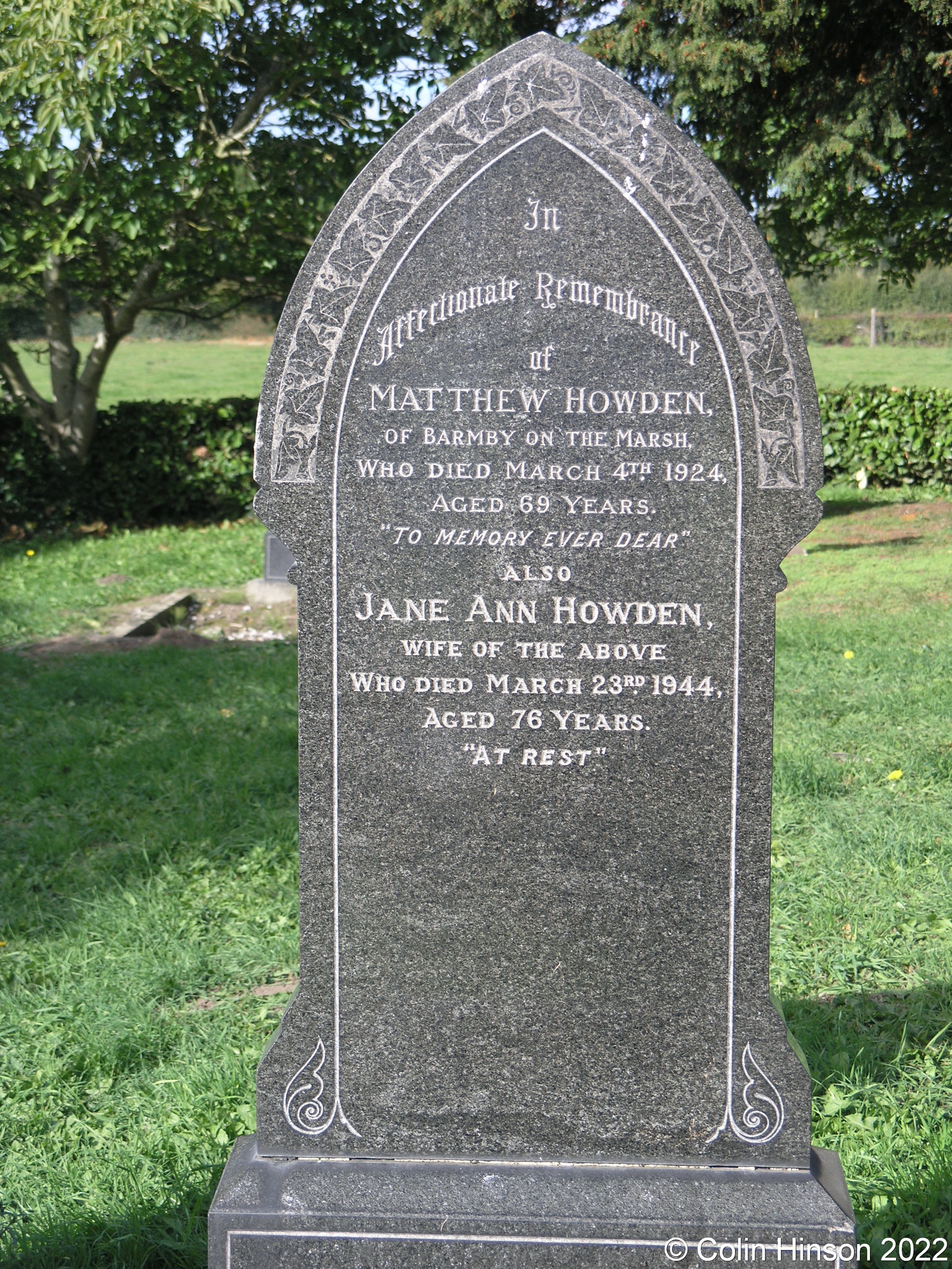 GENUKI: Barmby On The Marsh Churchyard gravestones etc., Yorkshire ...