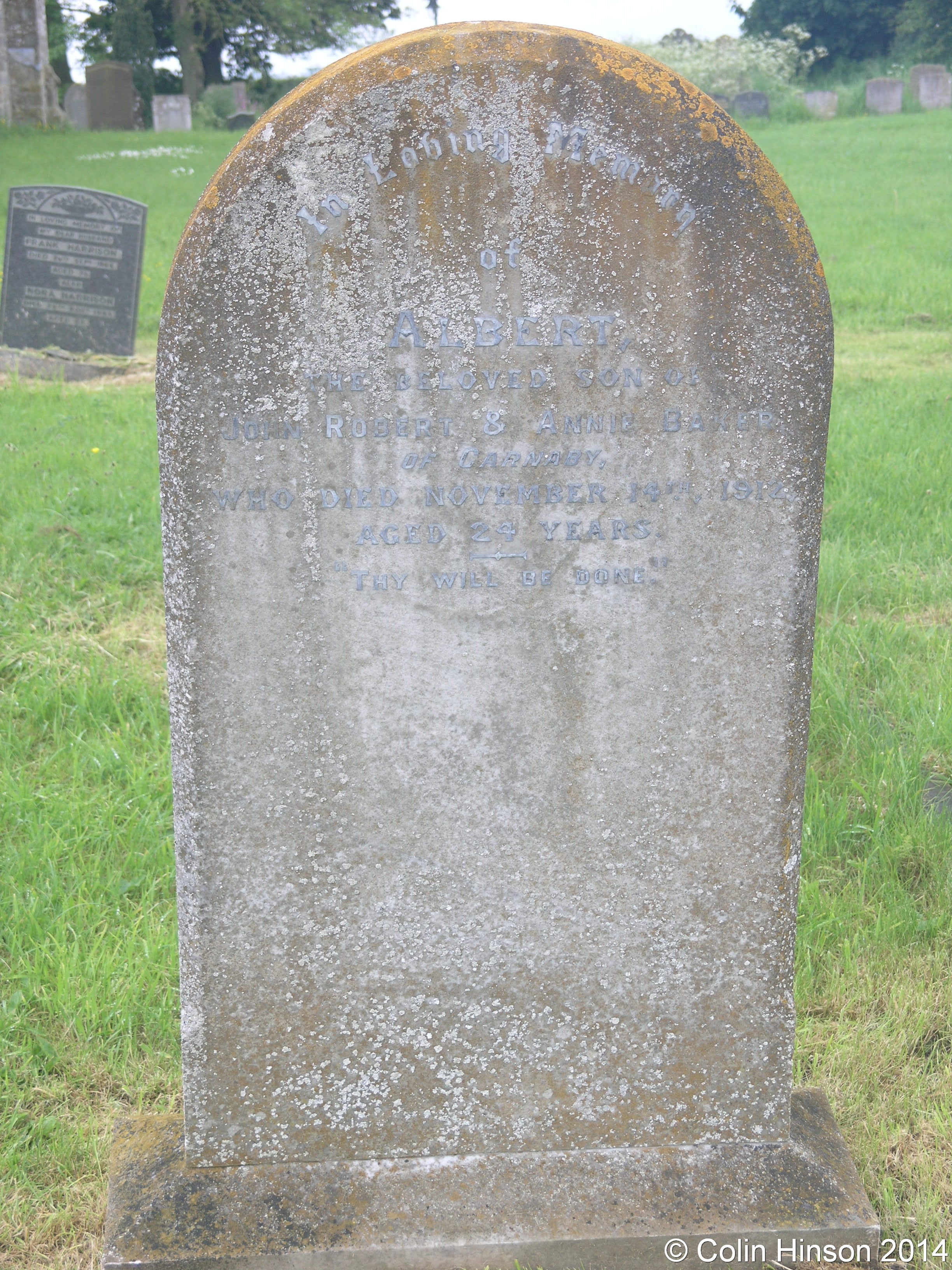 GENUKI: Carnaby Churchyard gravestones etc., Yorkshire (East Riding)