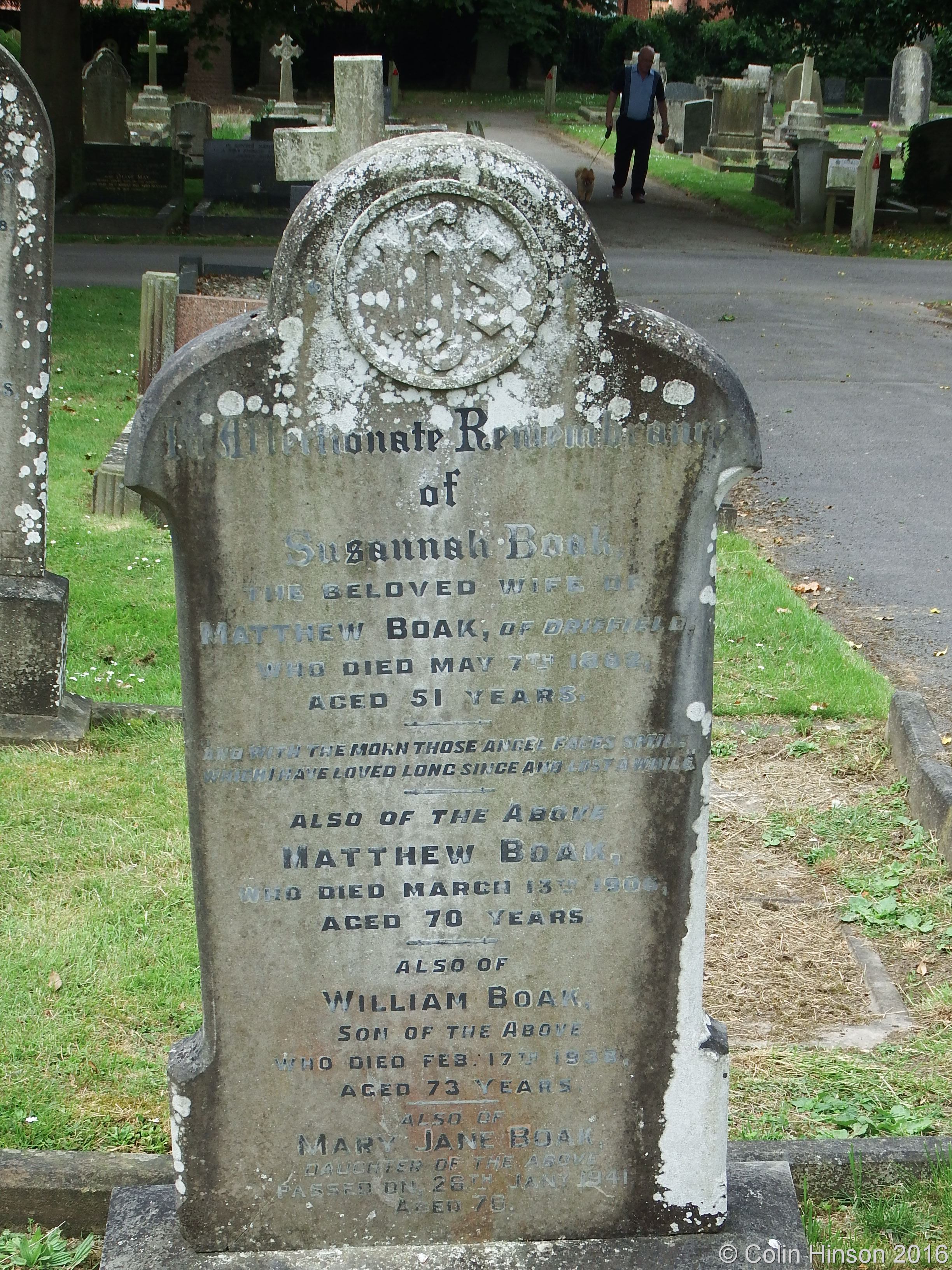 GENUKI: Driffield Cemetery gravestones etc., Yorkshire (East Riding)