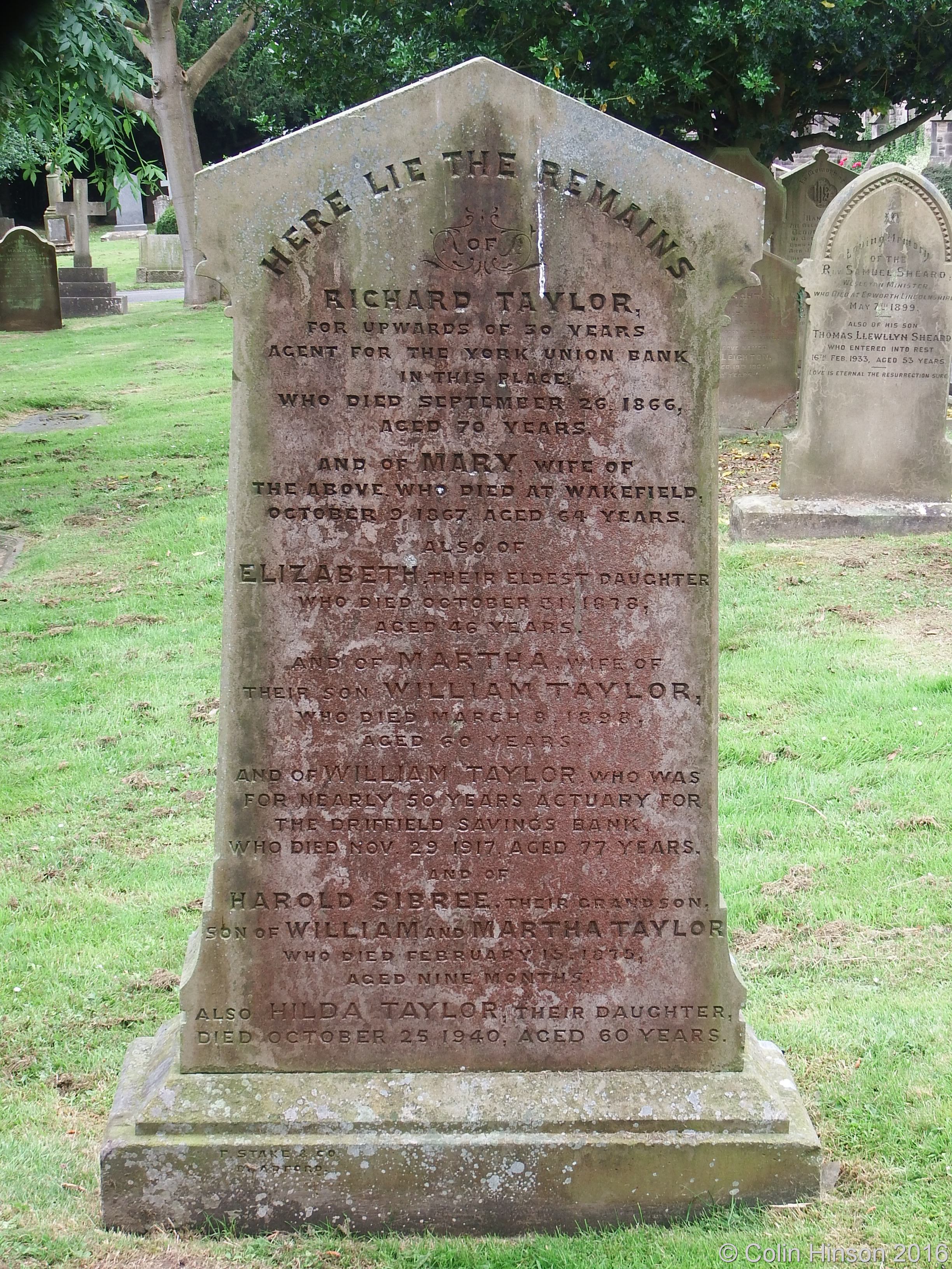 GENUKI: Driffield Cemetery gravestones etc., Yorkshire (East Riding)