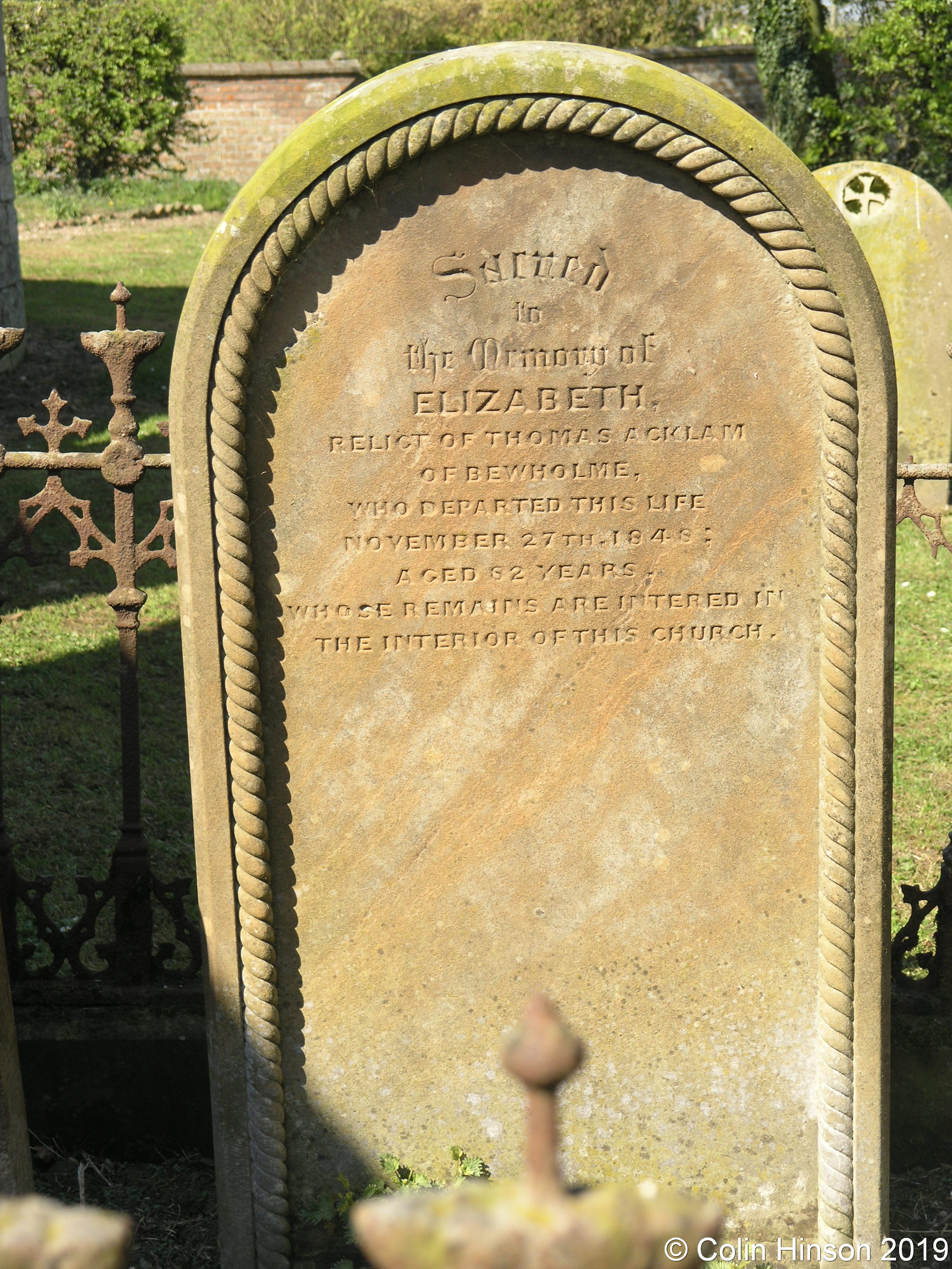 GENUKI: Nunkeeling Churchyard gravestones etc., Yorkshire (East Riding)