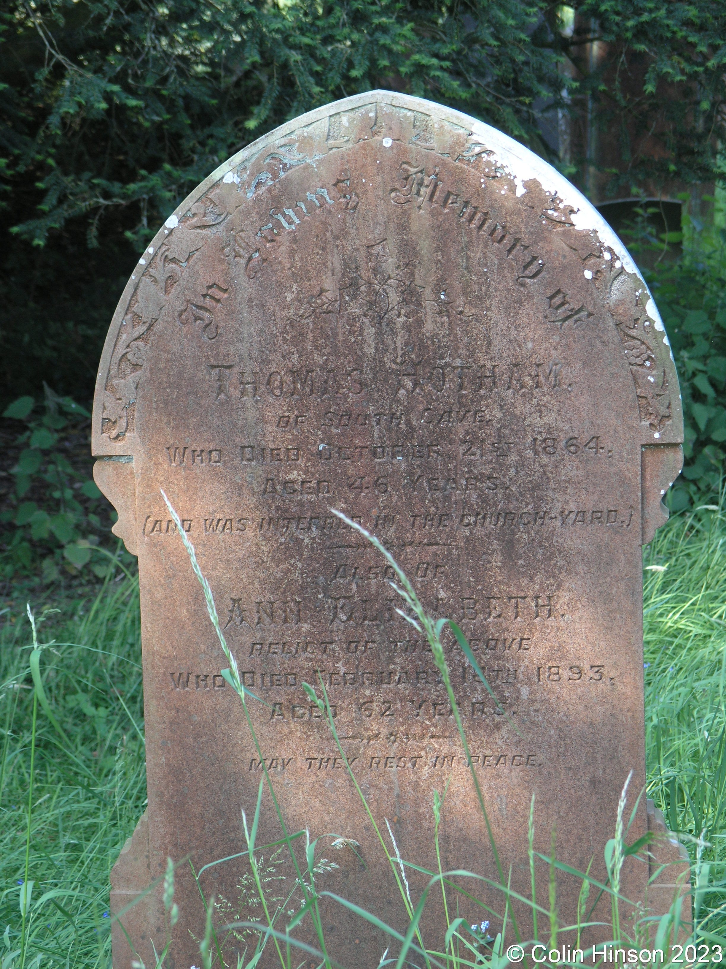 GENUKI: South Cave Cemetery gravestones etc., Yorkshire (East Riding)