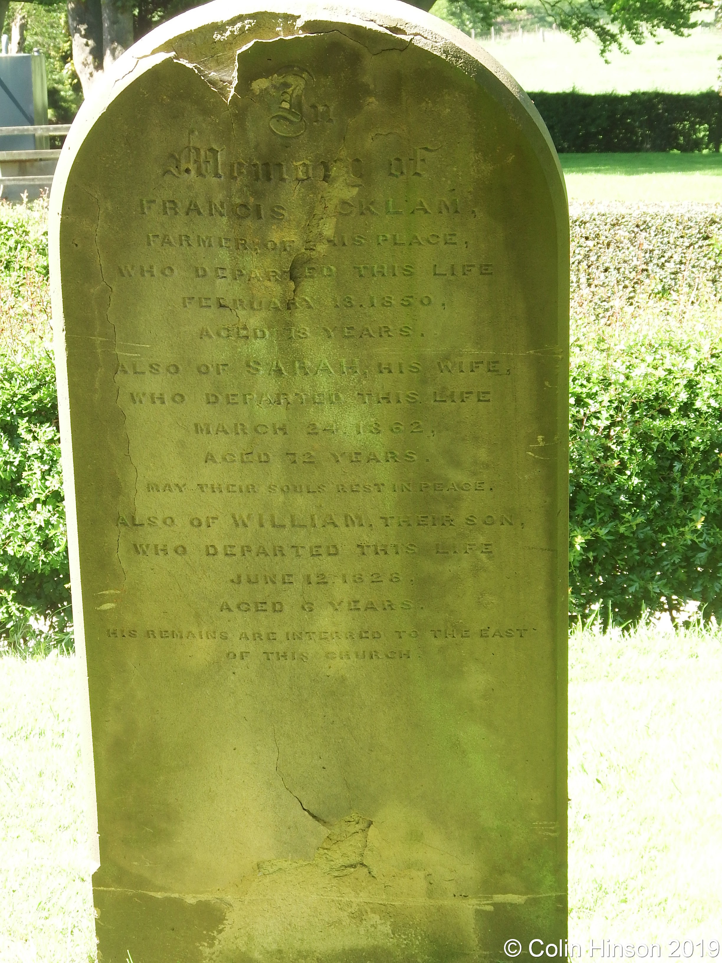 GENUKI: Swine Churchyard gravestones etc., Yorkshire (East Riding)