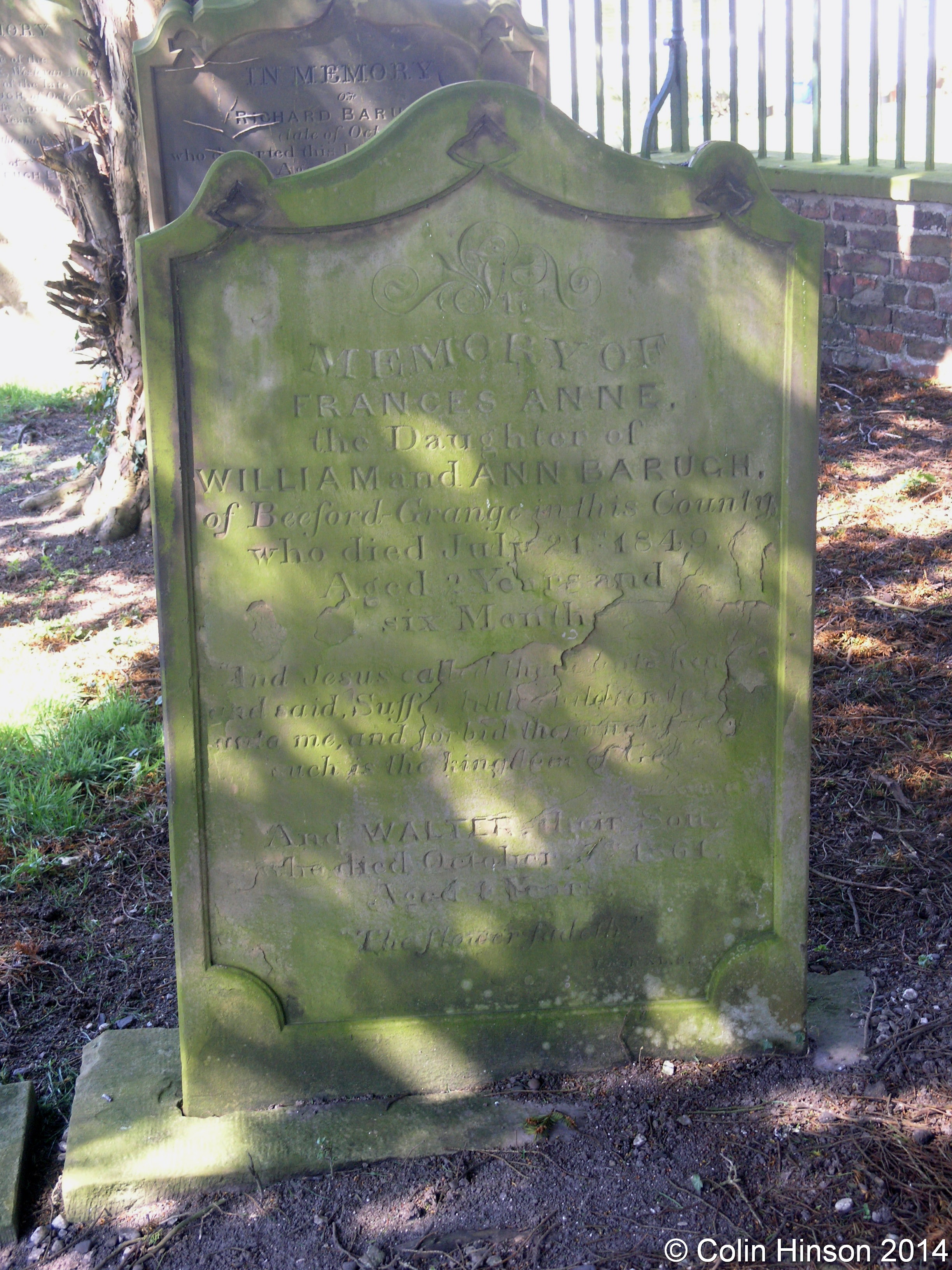 GENUKI: Thwing Churchyard gravestones etc., Yorkshire (East Riding)