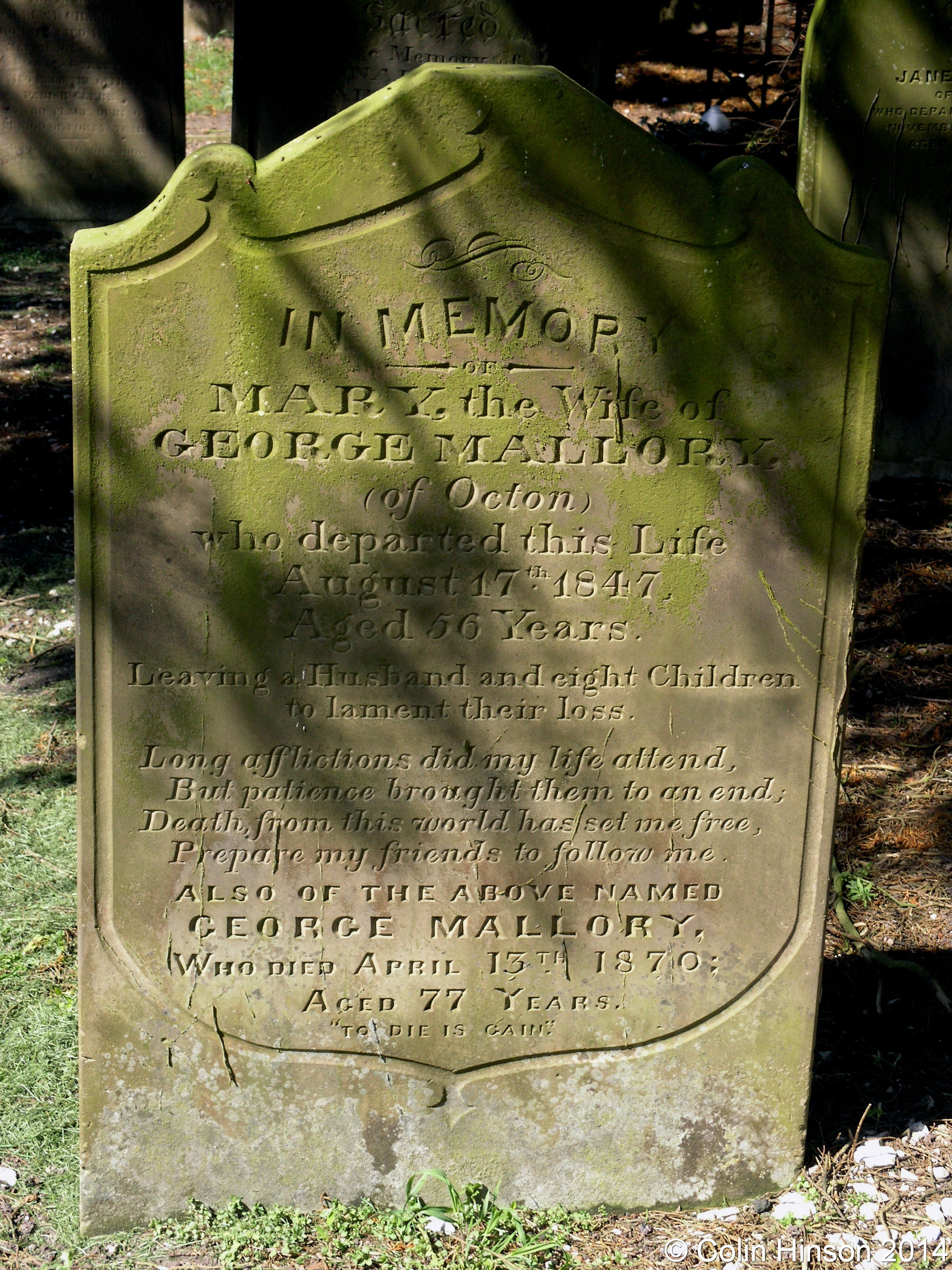GENUKI: Thwing Churchyard gravestones etc., Yorkshire (East Riding)
