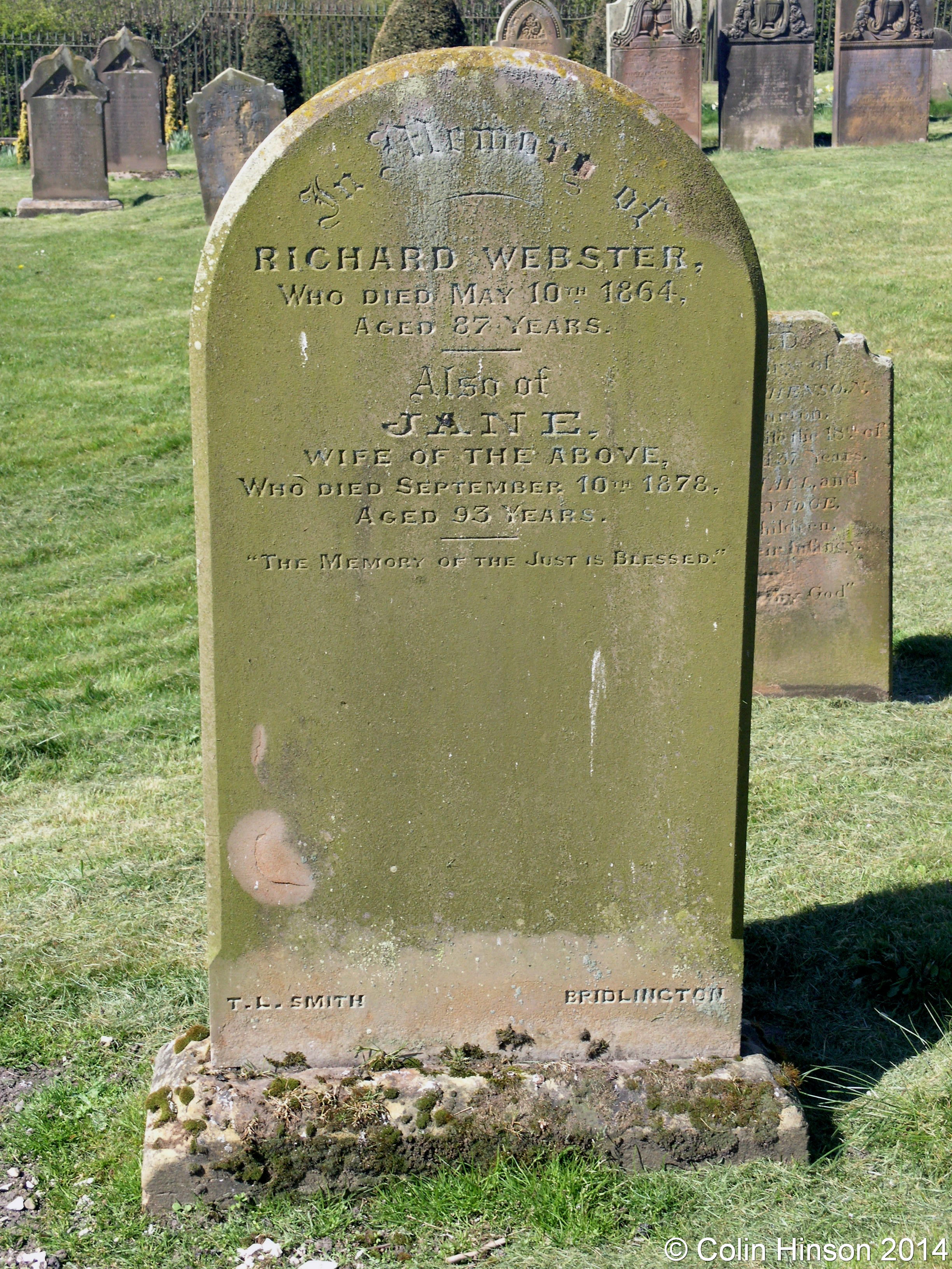 GENUKI: Thwing Churchyard gravestones etc., Yorkshire (East Riding)