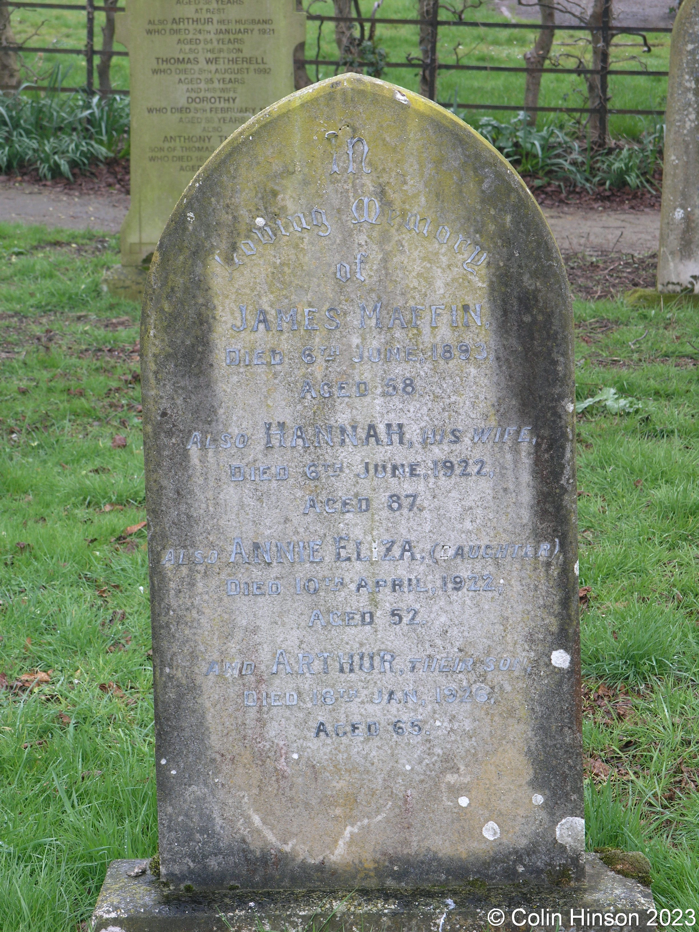 GENUKI: Walkington Churchyard gravestones etc., Yorkshire (East Riding)