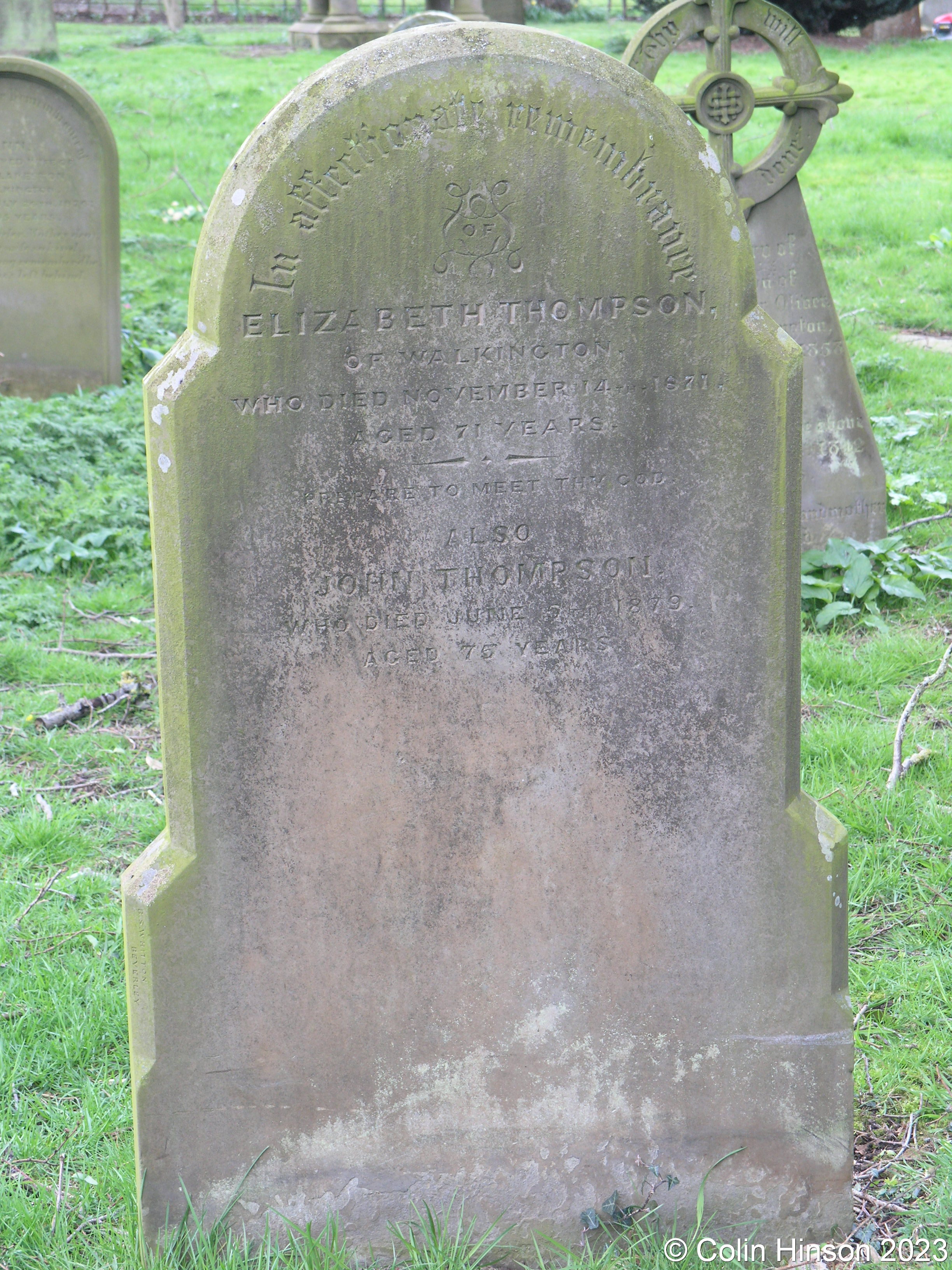 GENUKI: Walkington Churchyard gravestones etc., Yorkshire (East Riding)