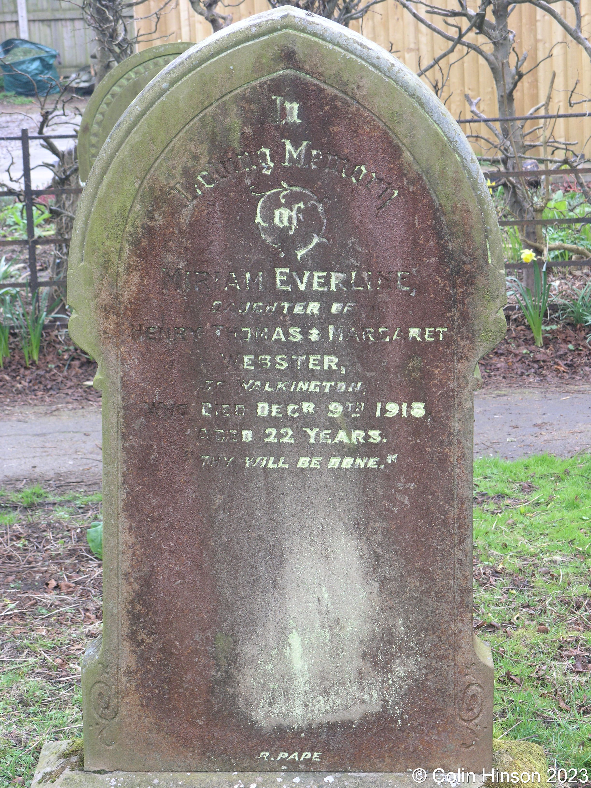 GENUKI: Walkington Churchyard gravestones etc., Yorkshire (East Riding)