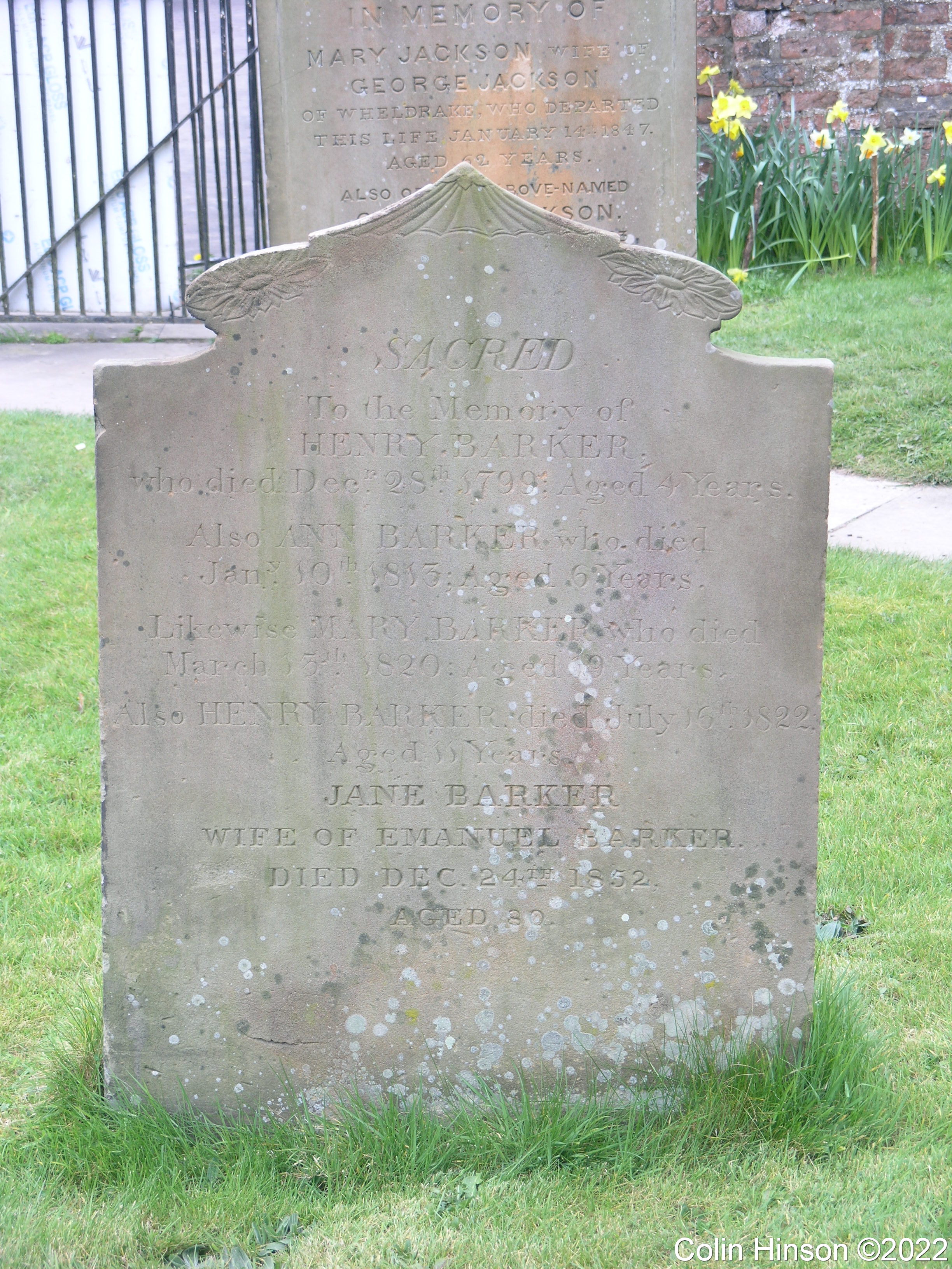 GENUKI: Wheldrake Churchyard gravestones etc., Yorkshire (East Riding)